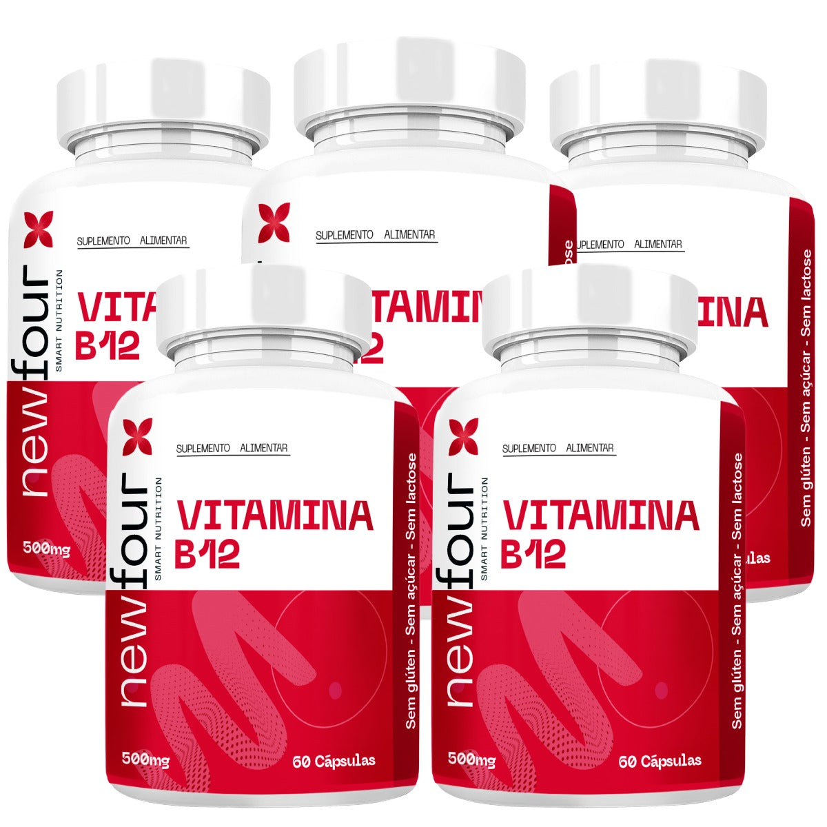 VITAMINA B12 KIT COM 5 POTES COM TOTAL DE 300 CAPSULAS