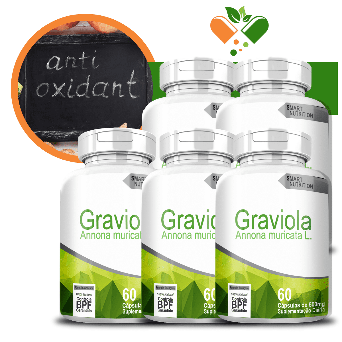 Kit com 5 Graviola 500mg 60 Cápsulas