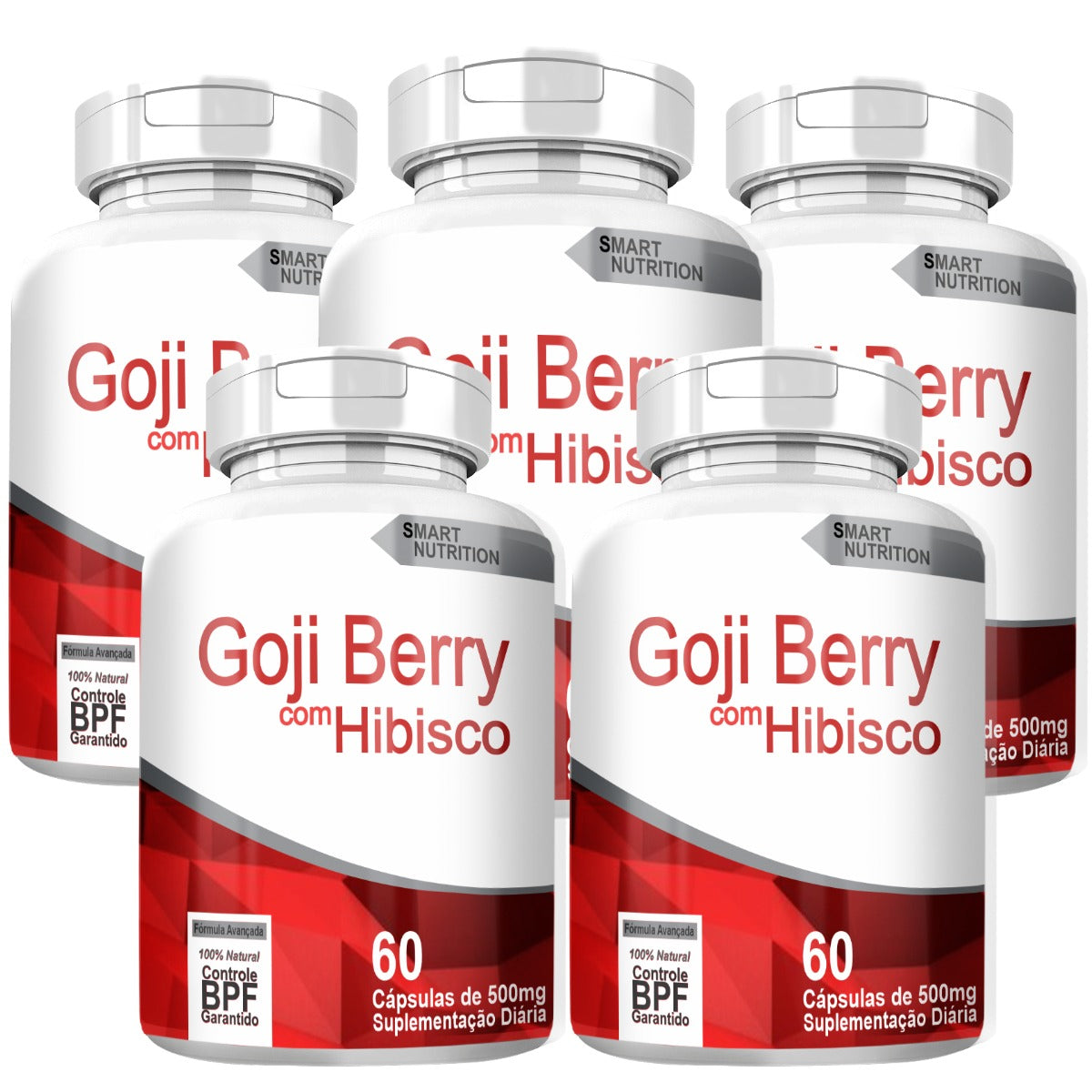 GOJI BERRY COM HIBISCO KIT COM 5 POTES COM TOTAL DE 300 CAPSULAS