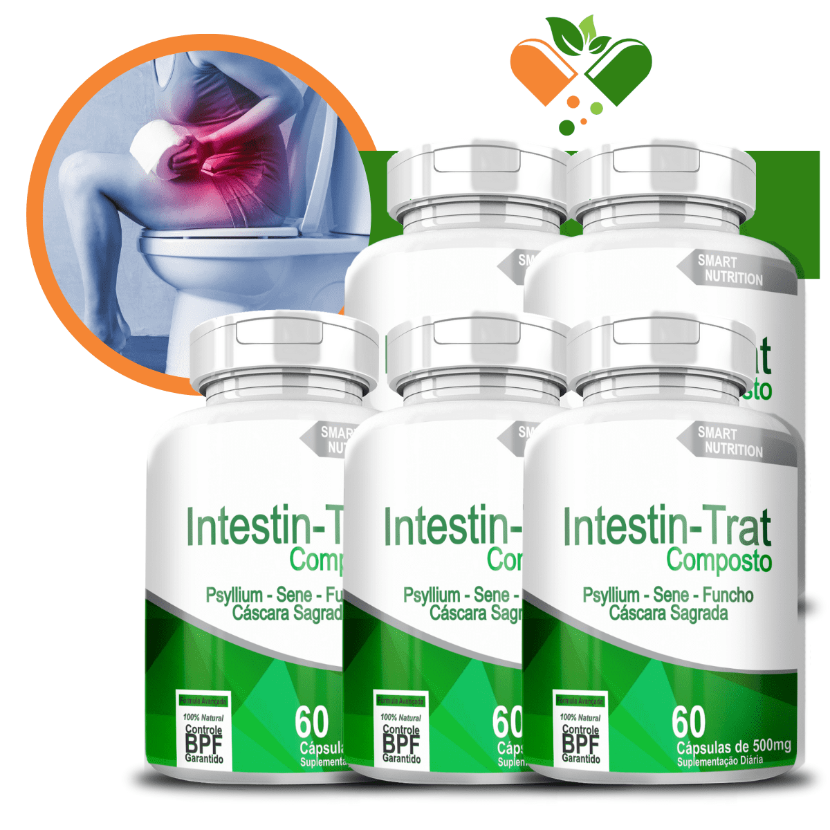 Kit com 5 Intestin-trat Composto 500mg 60 Cápsulas